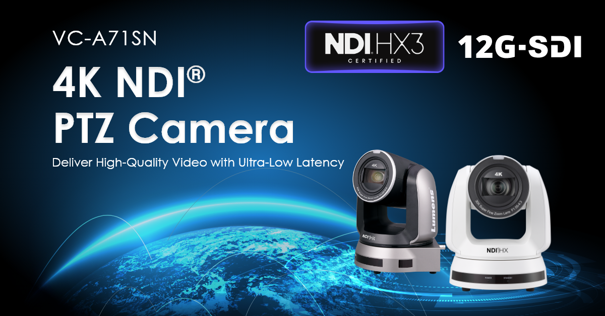 4K NDI PTZ Camera with NDI HX3 and 12G-SDI | Lumens